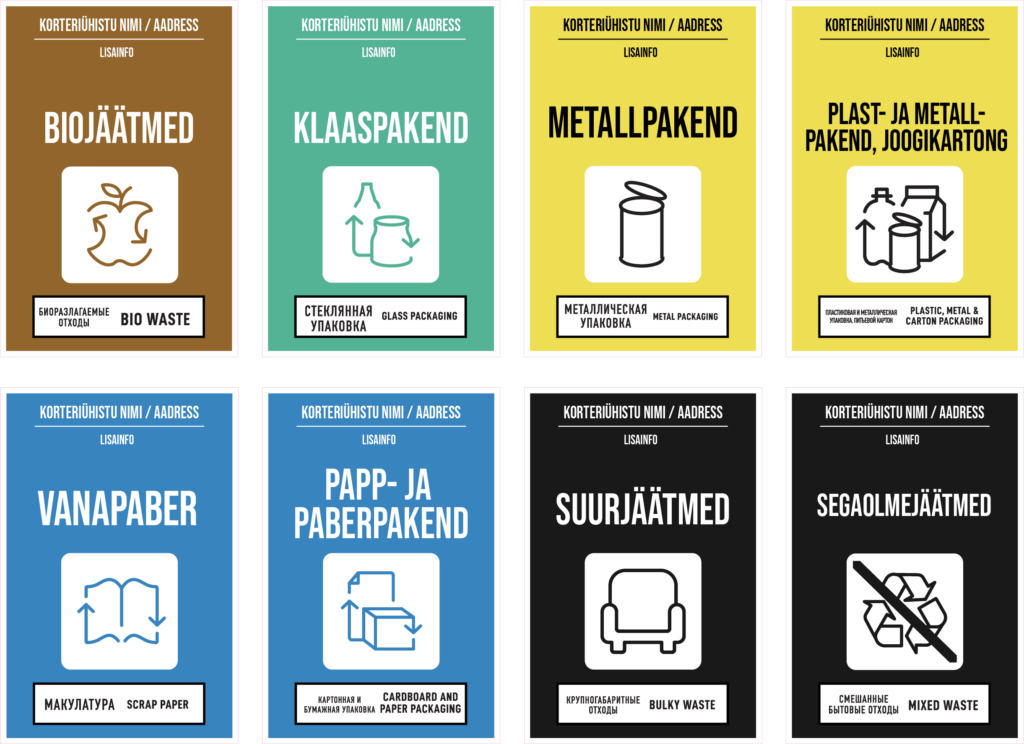 Jäätmekäitlusega seotud kleebised konteinerite tähistamiseks ...